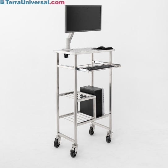 Cart; Cleanroom, Computer, Stainless Steel, 25.8" W x 17" D x 45" H 9600-19
