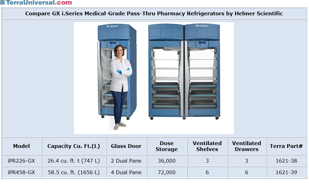 iPR458-GX i.Series Pass Thru Pharmacy Refrigerator, Helmer Scientific