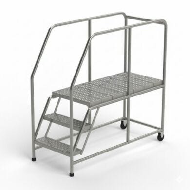 3 Steps 304 or 316L SS Mobile Work Platform with Handrails, Diamond ...