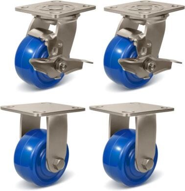 Caster Set; ISO 5, 4" Diameter, Polyurethane Swivel Plate Casters ...