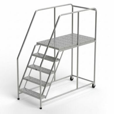 5 Steps 304 or 316L SS Mobile Work Platform with Handrails, Diamond ...
