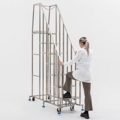 Mobile Step Ladder; Diamond Plated, 316L SS, Safety Rail, BioSafe ...