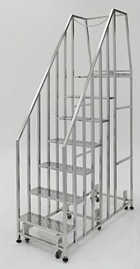 Mobile Step Ladder; Diamond Plated, 7 Steps, 304 or 316 SS, 26" W x 64 ...