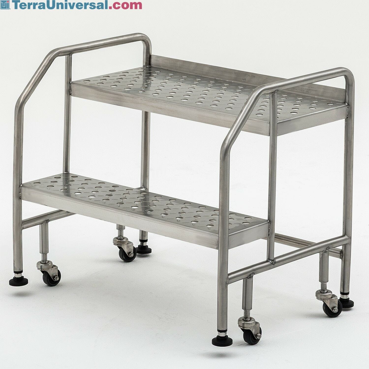 Mobile Step Ladder; BioSafe® Round Tube, Fully Welded, 2 Steps, 304 or ...