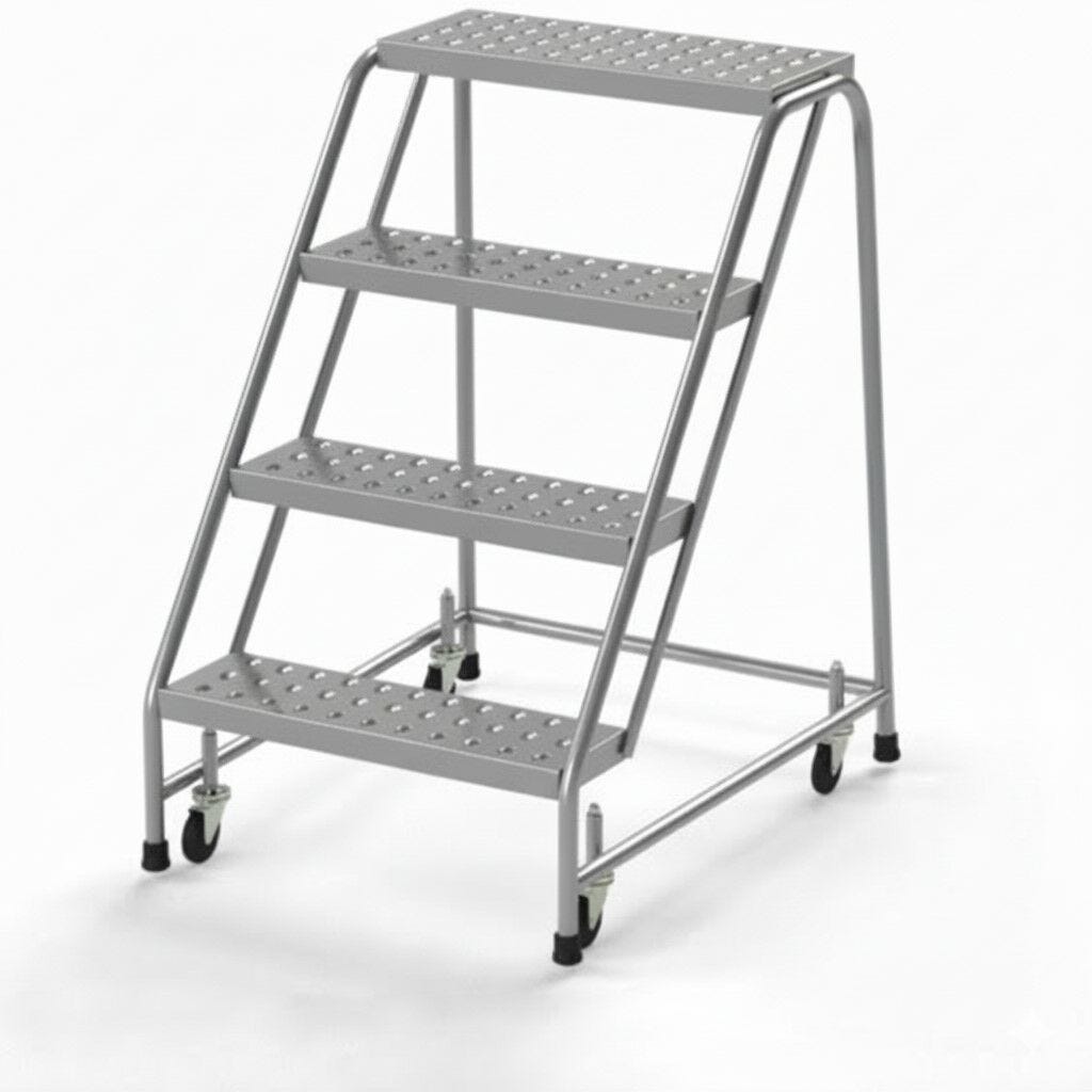 4 Steps Industrial Rolling Ladder, Diamond Plating Tread, 304 or 316L ...