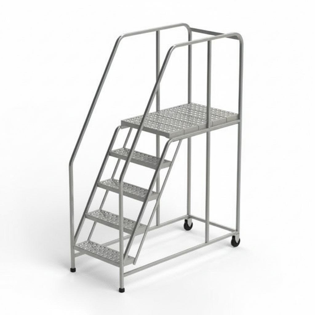 5 Steps 304 or 316L SS Mobile Work Platform with Handrails, Diamond ...