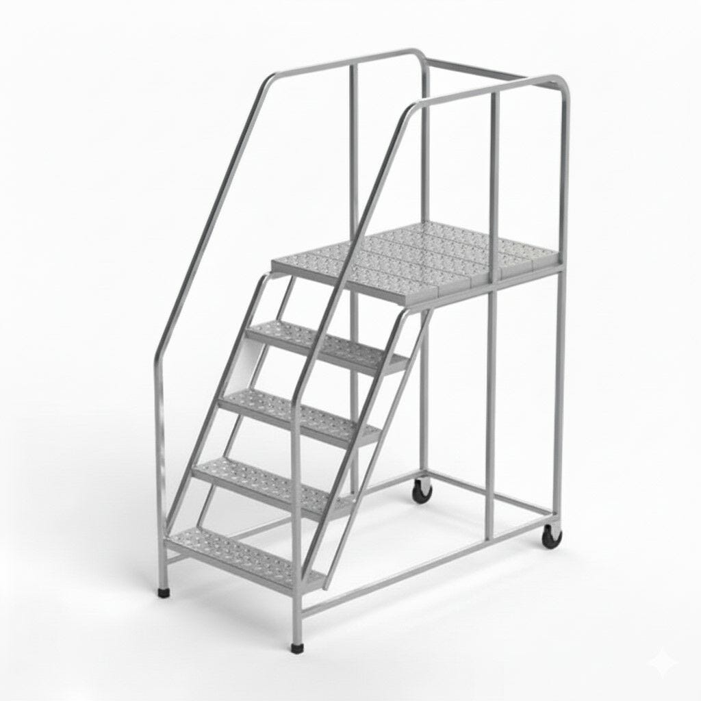 5 Steps 304 or 316L SS Mobile Work Platform with Handrails, Diamond ...