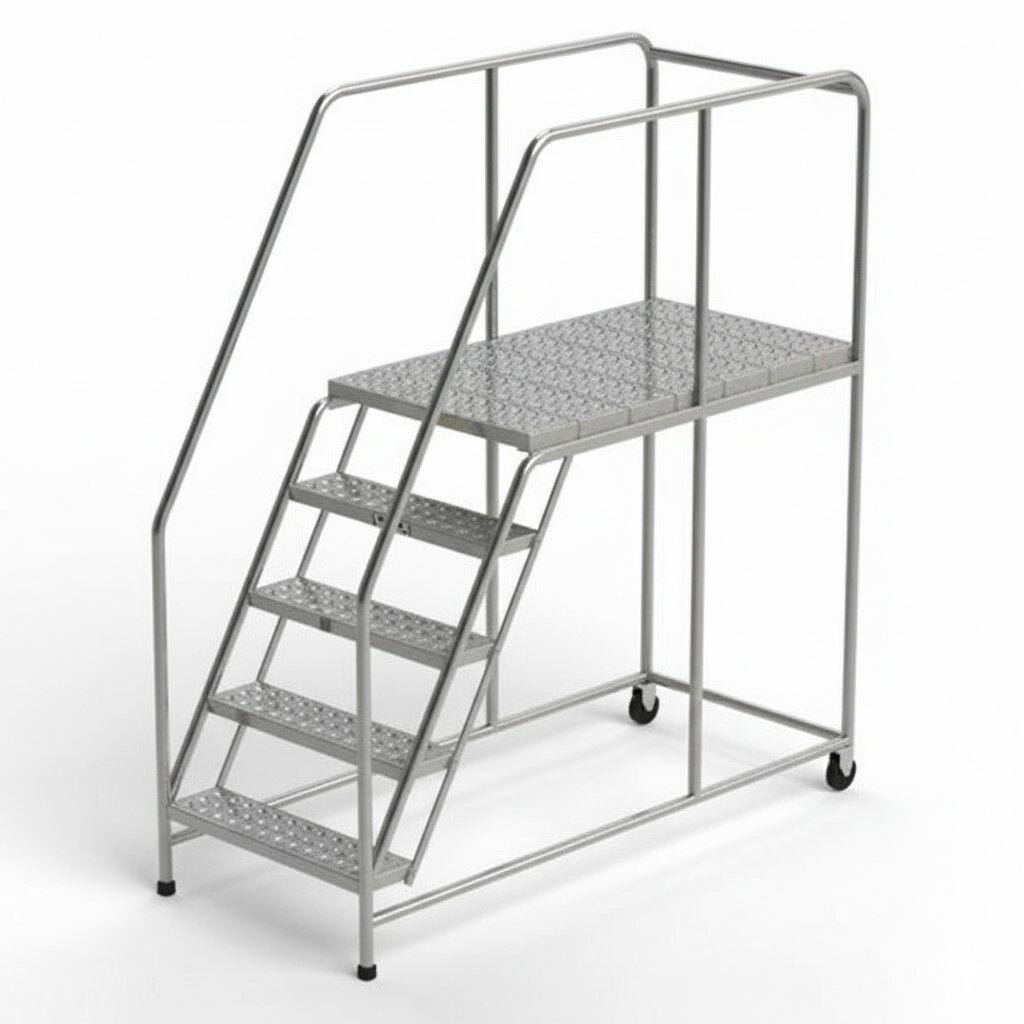 5 Steps 304 or 316L SS Mobile Work Platform with Handrails, Diamond ...