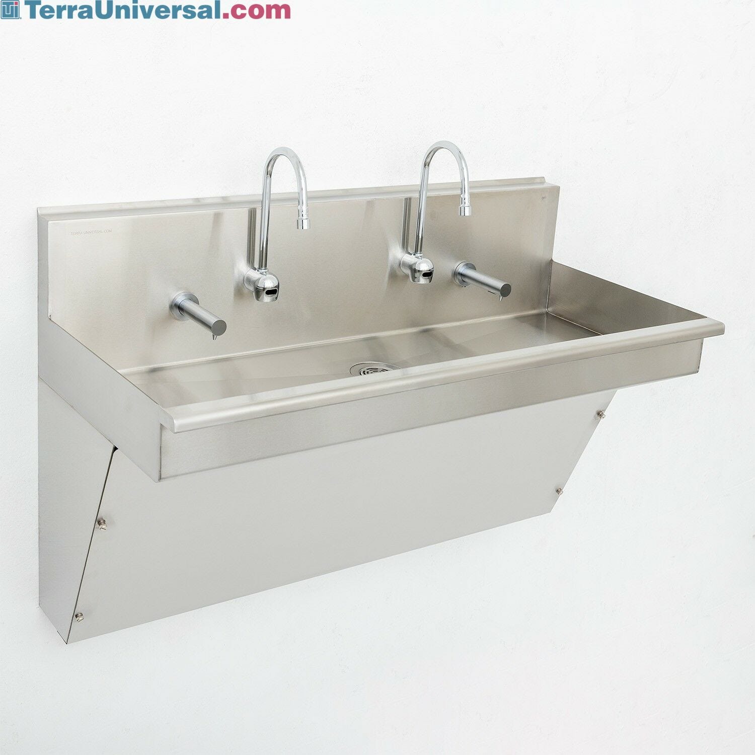 Wall-Mount Sink, BioSafe®, ADA Compliant, 2 Faucets, 304 Stainless ...