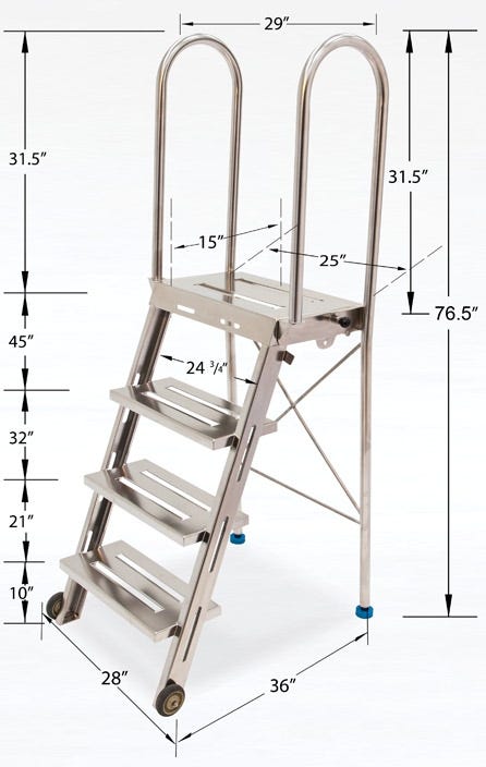 Heavy-Duty Stainless Steel Cleanroom Folding Step Ladder | Terra Universal